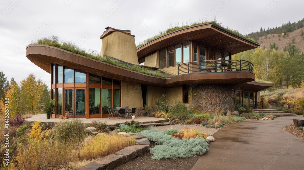 Ilustracja bez tantiem: Organic Modern exterior using curved rammed ...