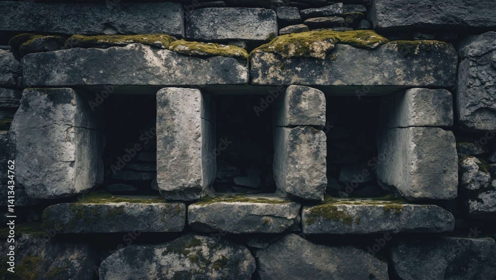 Windows set in the old masonry wall Stock Photo | Adobe Stock
