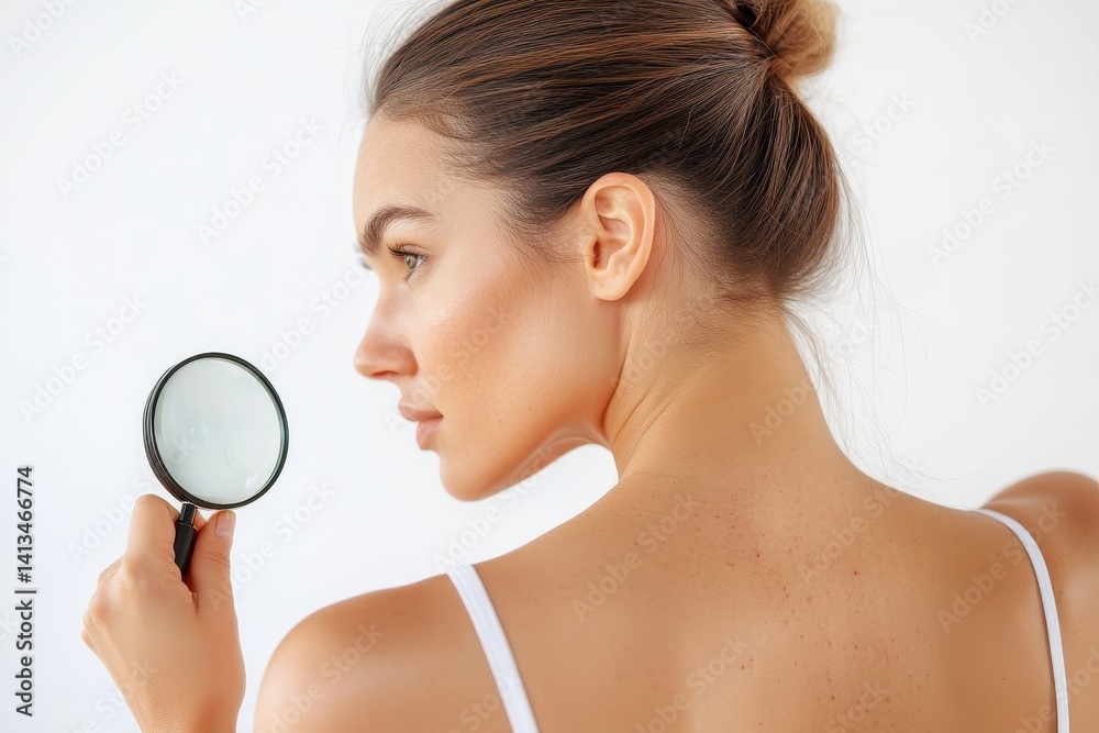 Human skin is examined in detail when a magnifying glass is placed over ...