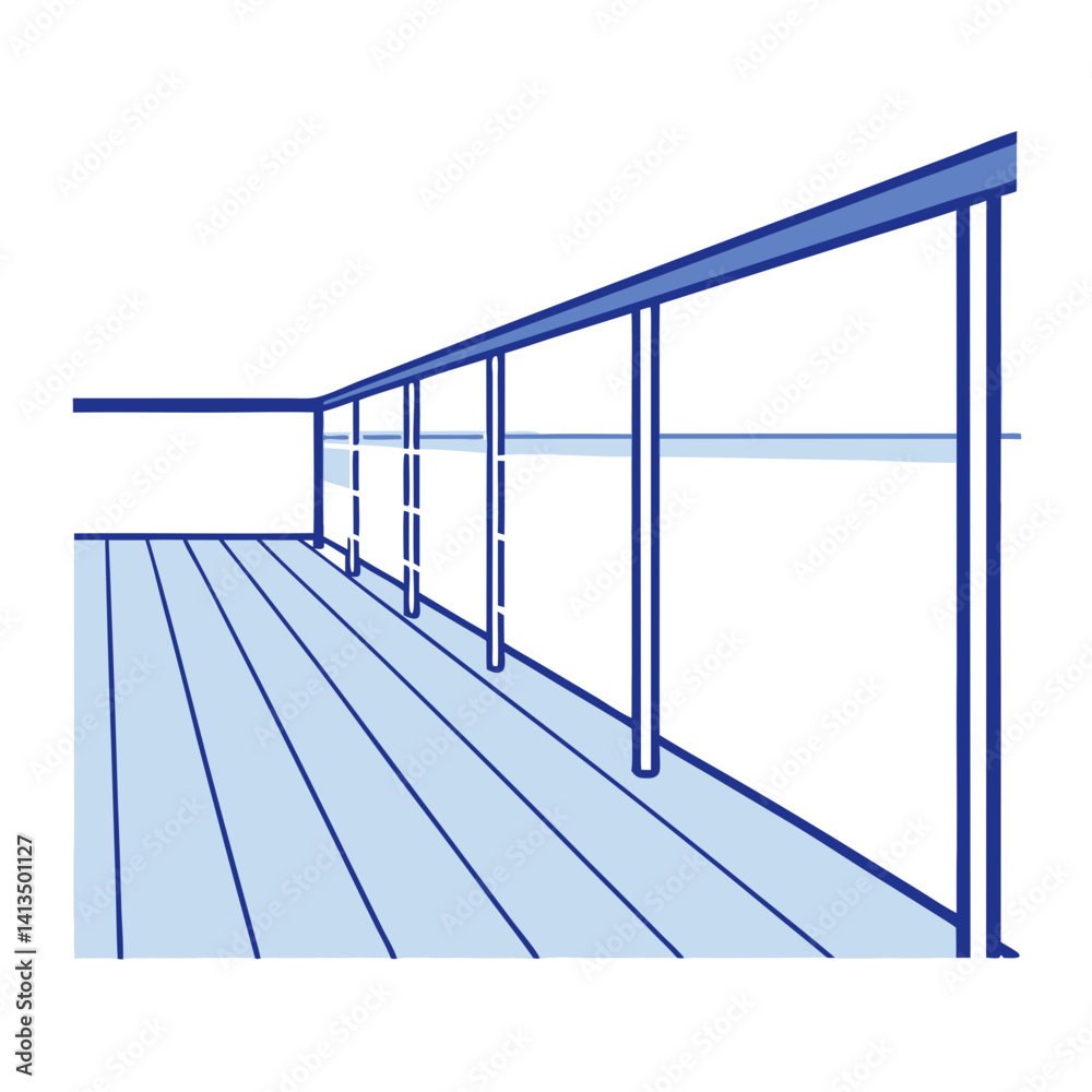 Minimalist vector illustration of modern glass balcony with railing and ...