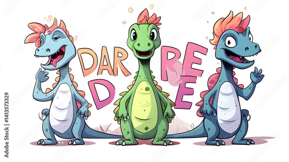 Motivational quote DARE TO BE YOURSELF with playful dinosaur doodles ...