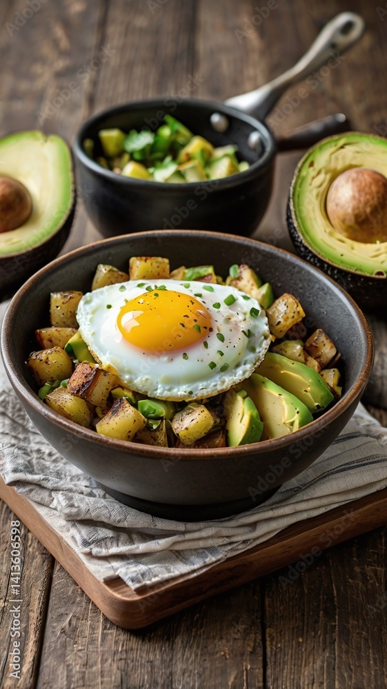 Avocado Potato Breakfast Hash Bowl with Toast Stock Photo | Adobe Stock