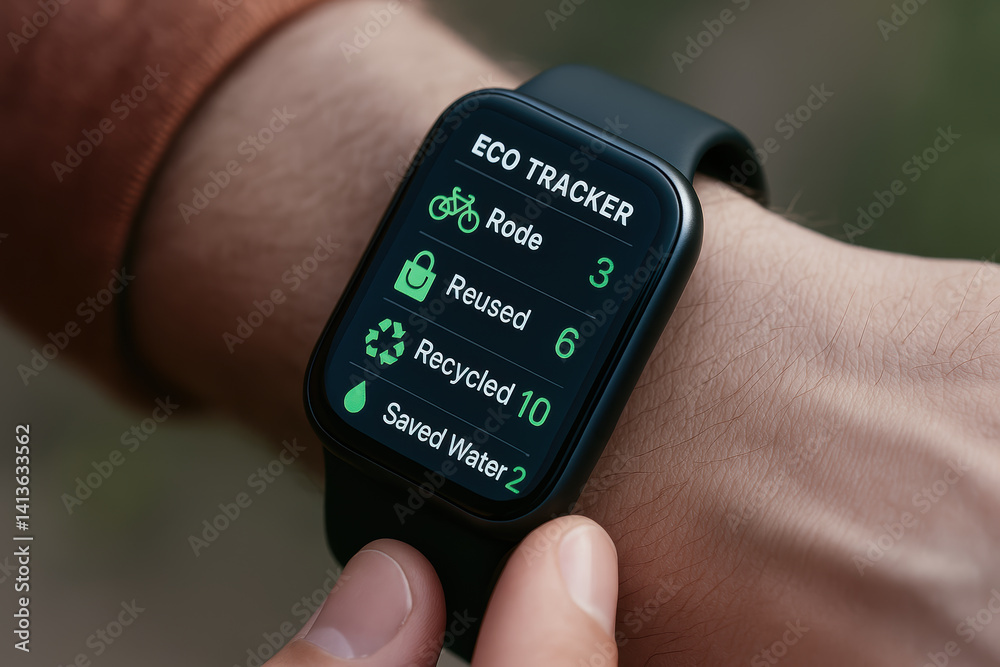 Eco tracker smartwatch displays metrics on sustainability efforts ...