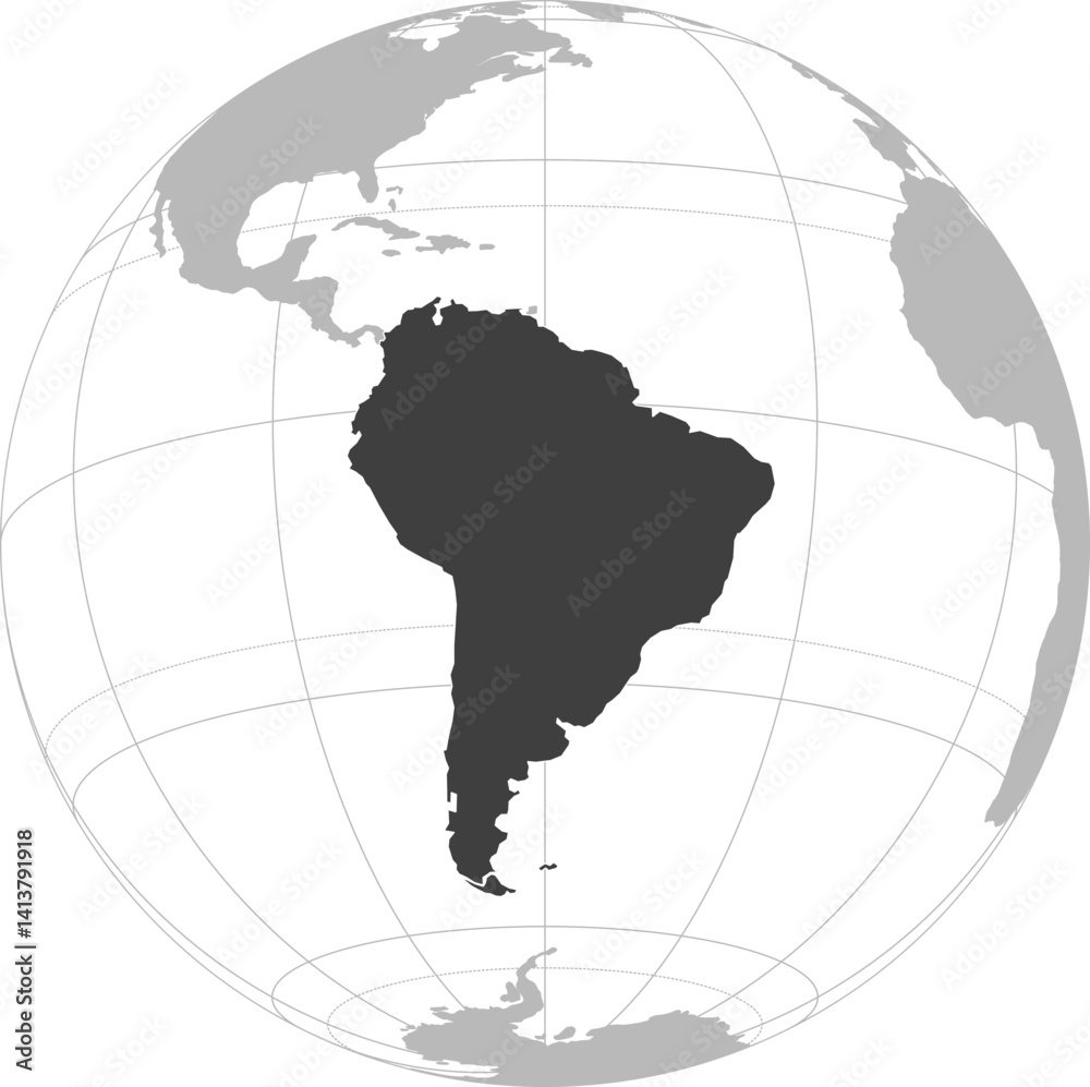 World vector map with continent boundaries and graticules (South ...