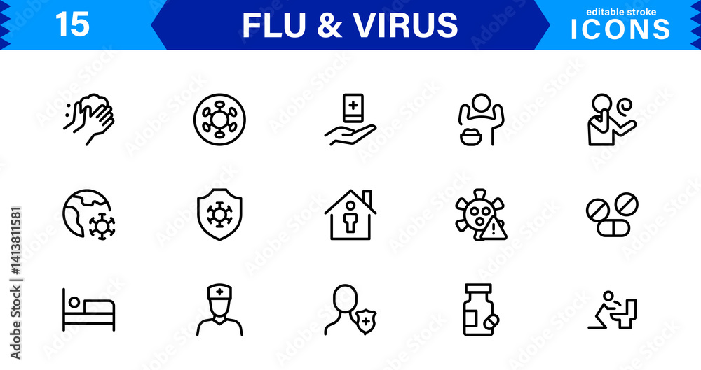 Flu and Virus Icons for Health and Wellness Projects. Featuring Key ...