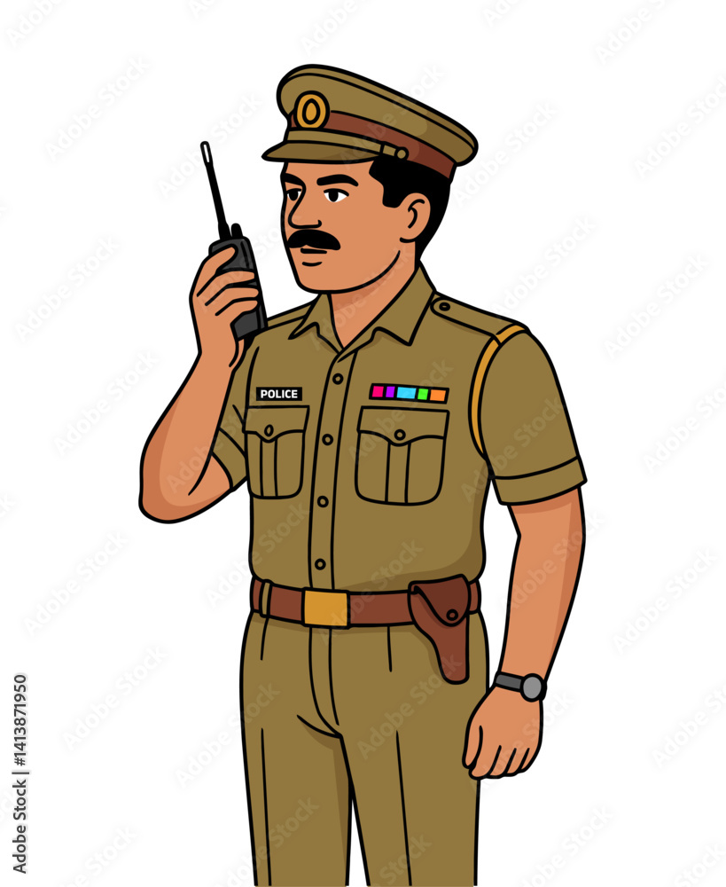 Vector illustration of a male Indian police officer in uniform ...