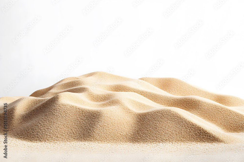 Desert sand pile dune ine light yellow, gold on white background with ...