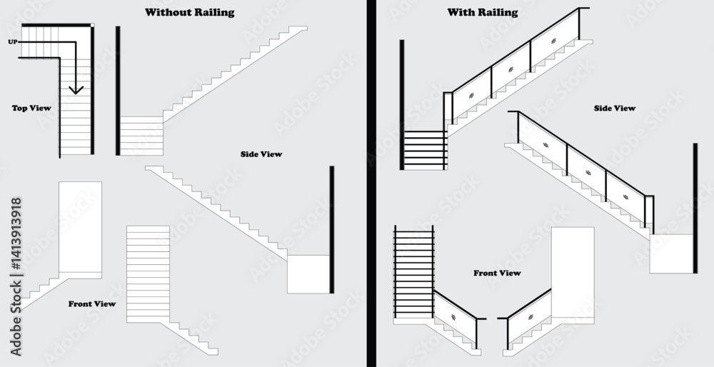 Illustration vector graphic of stairs, top view of stairs, side view ...