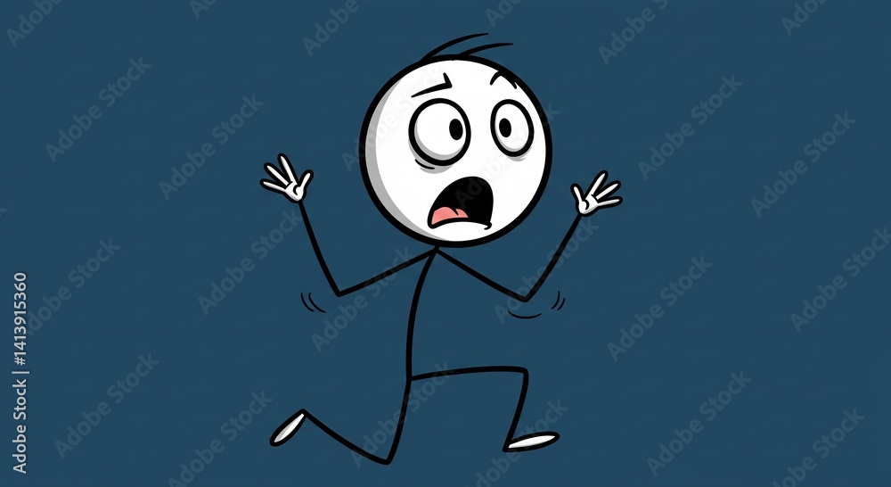 Scared Stick Figure Running in Panic Cartoon Illustration Stock ...