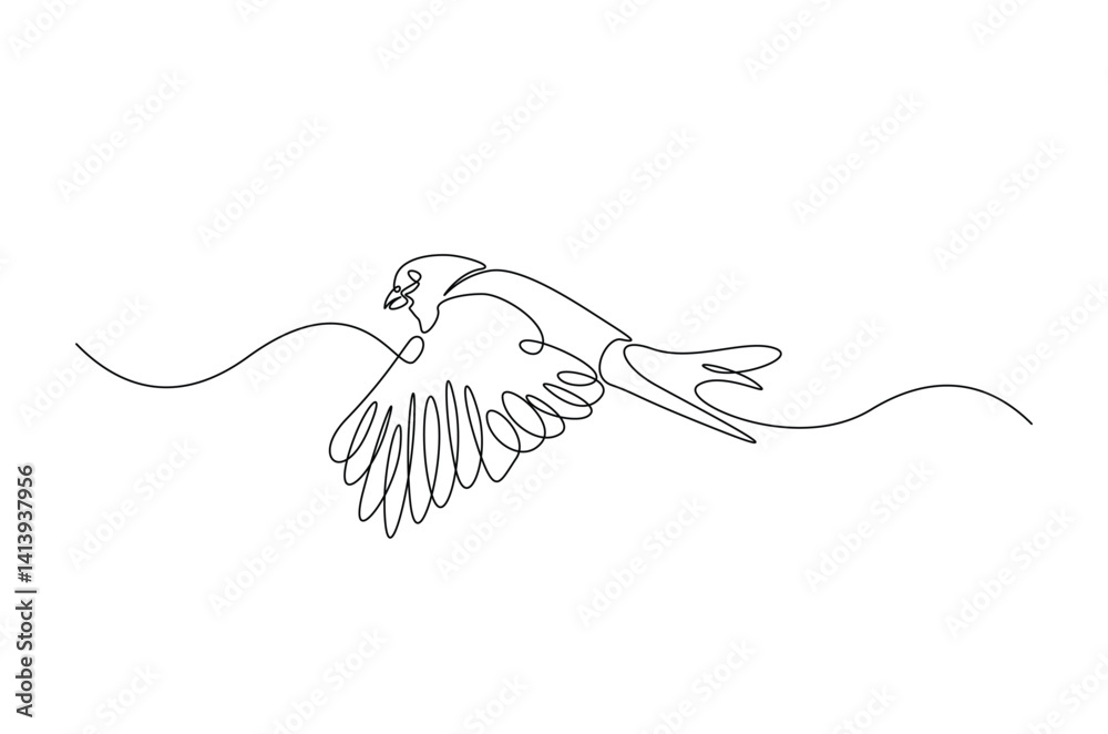 Small bird in continuous one line drawing. Single line art illustration ...