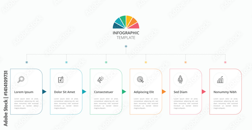 Infographic 6 Step timeline journey. Presentation graph, flat simple ...