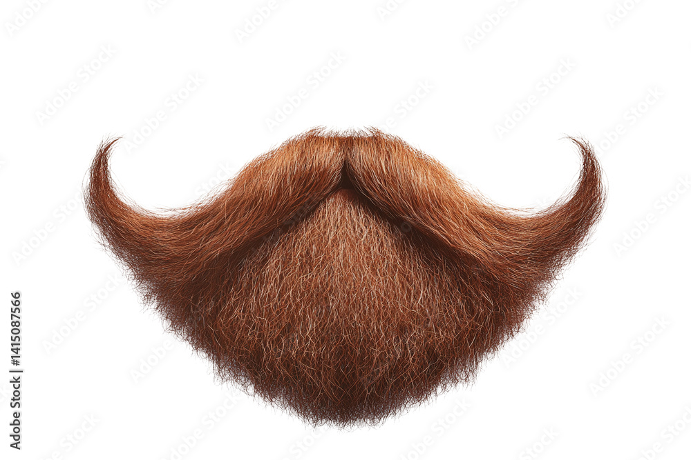 Detailed red-brown beard with curled mustache tips on transparent ...