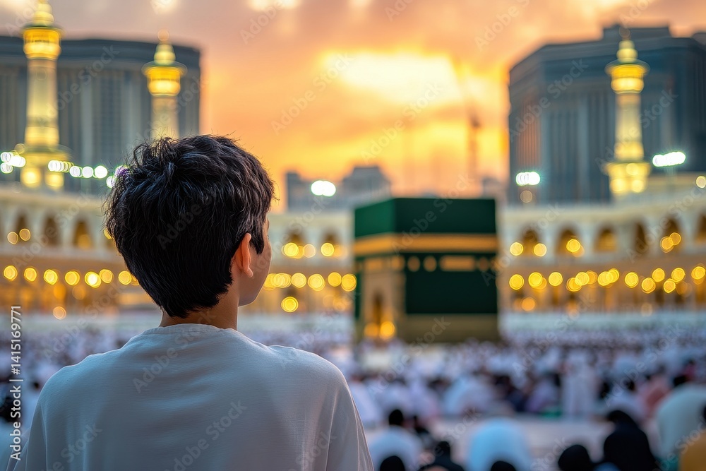 Sunset Reflection at the Kaaba with Pilgrims in Mecca, Saudi Arabia ...