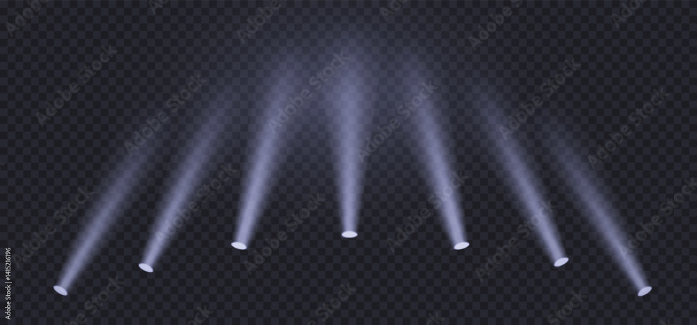 Spotlight sources, concert light effect, flashlight set on transparent ...