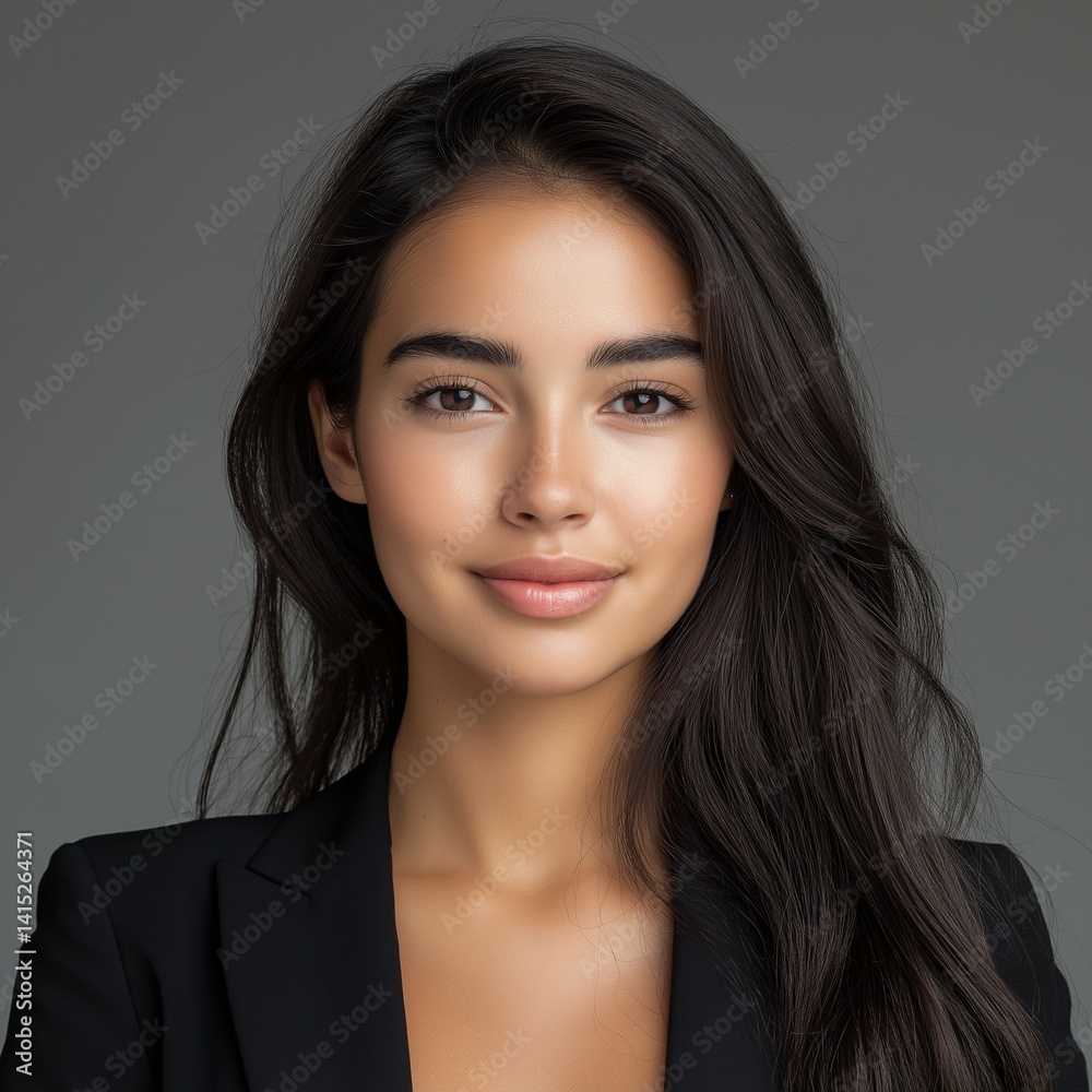 Hispanic female employee. ID photo, ID card, employee ID card. Passport ...