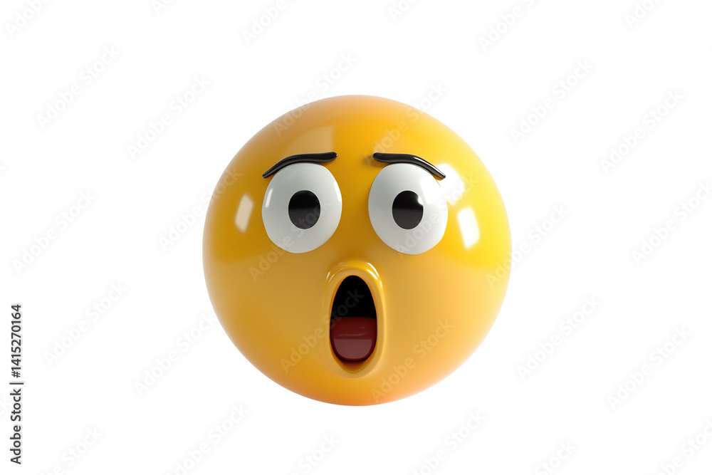 3D yellow emoji face with wide eyes and open mouth, isolated on ...