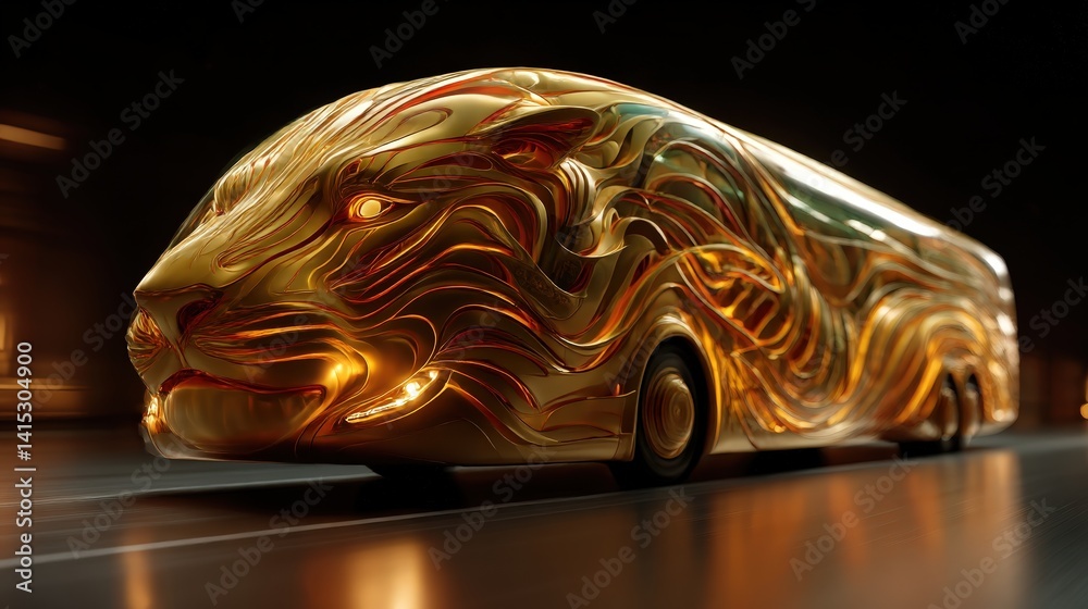 This futuristic bus design features an impressive golden lion sculpture ...