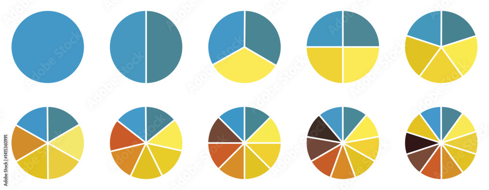 Image vectorielle Stock Pie chart color icons. Pie chart sign. Circle section graph. Wheel round ...