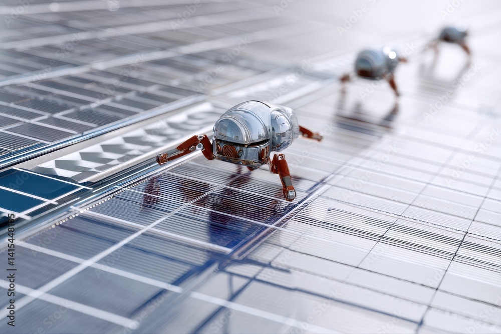 Robotic insects traverse a solar panel array. Autonomous maintenance ...