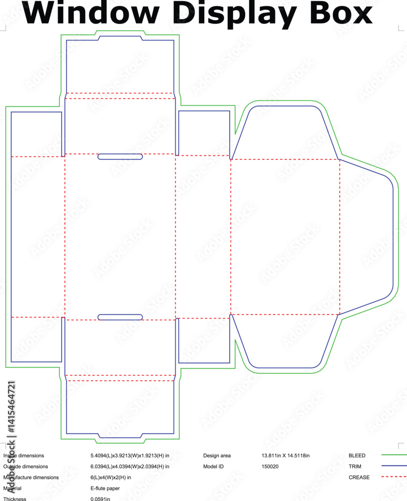 Window display box die cut template technical drawing for product ...