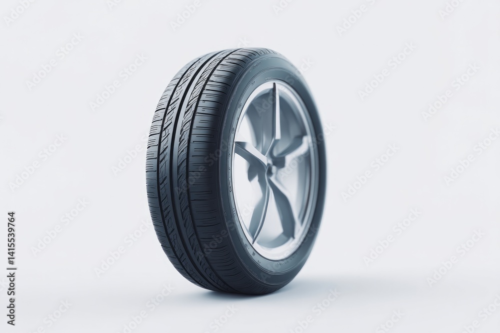 minimalistic composition features single tire standing upright against ...