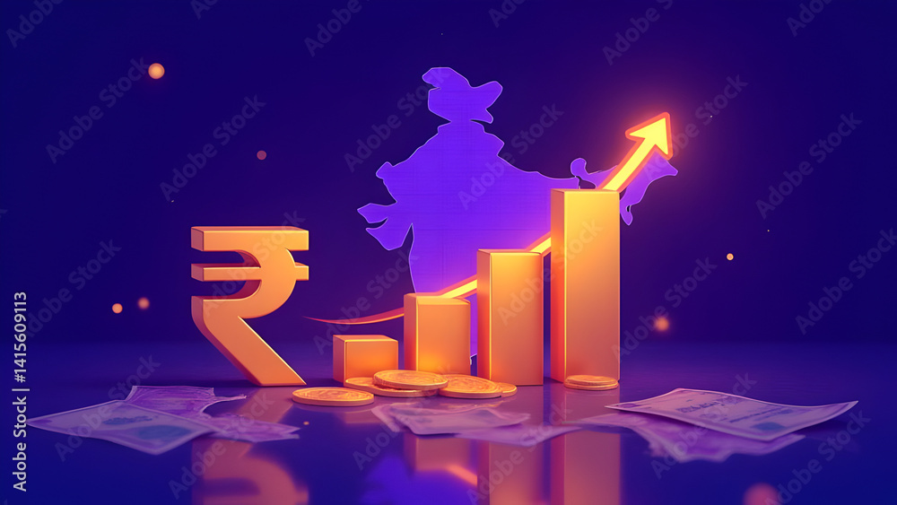 Ilustrace Indian Rupee Growth: Rising Bar Chart with Arrow, Currency ...