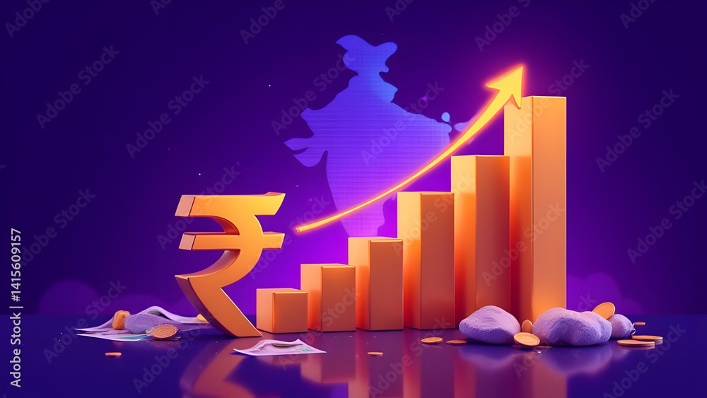 Indian Rupee Growth: Rising Bar Chart with Arrow, Currency Symbol, and ...