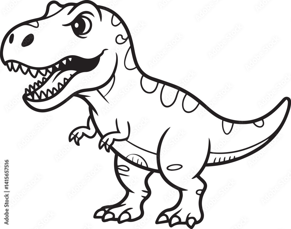 Cute cartoon Tyrannosaurus Rex coloring page, black outline for ...