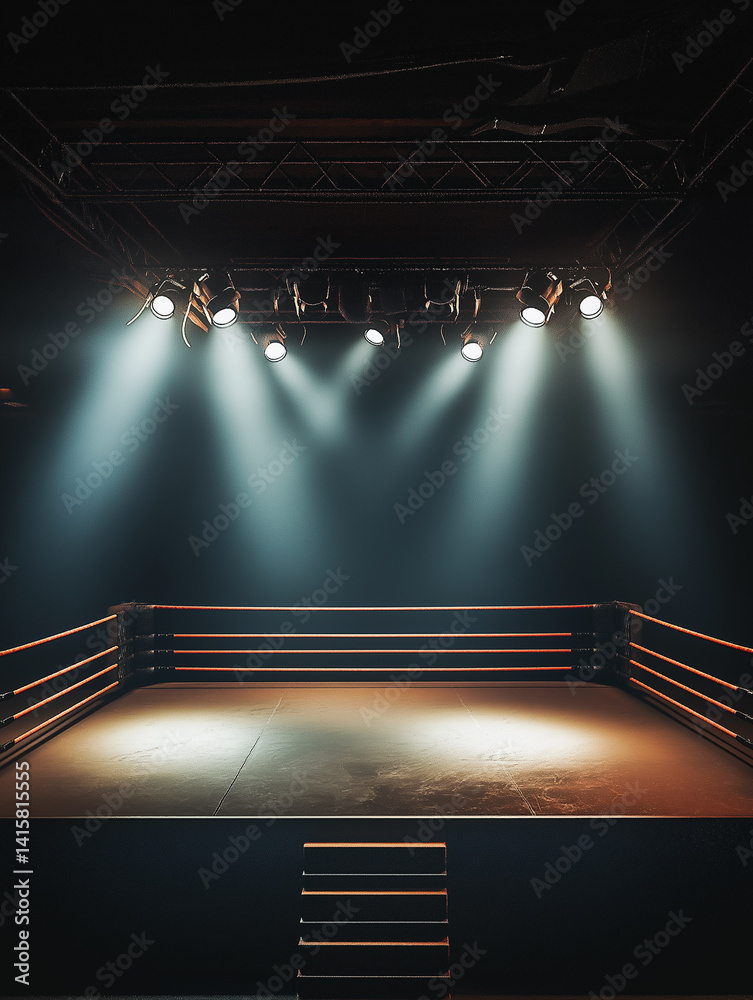 Dramatic Stage Lighting on Empty Boxing Ring: A Powerful Visual of ...