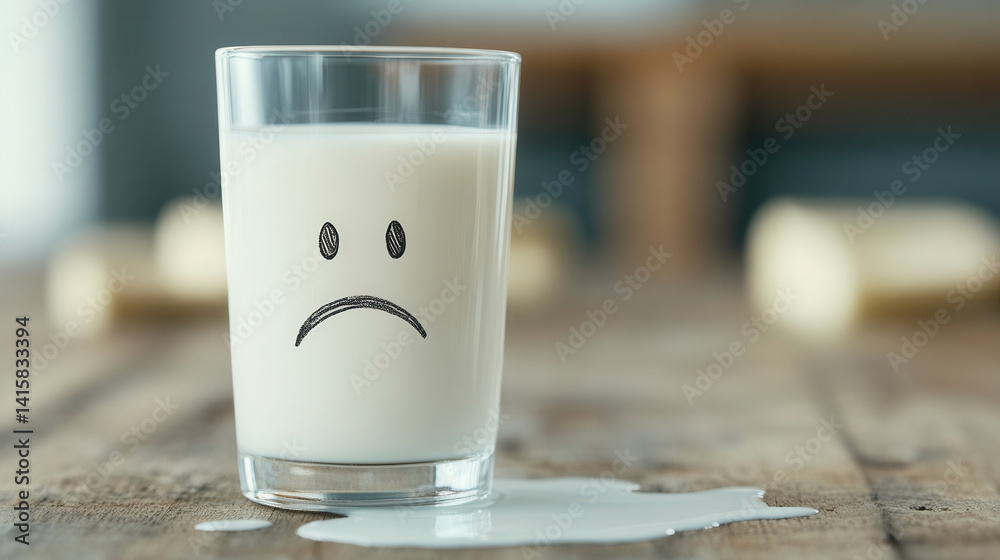 Spilled milk with sad face emoji symbolizes lactose intolerance ...