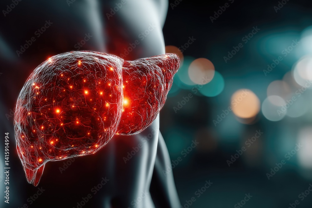 Stock-Illustration „Liver issue: pain sensation, organ swelling, bile ...