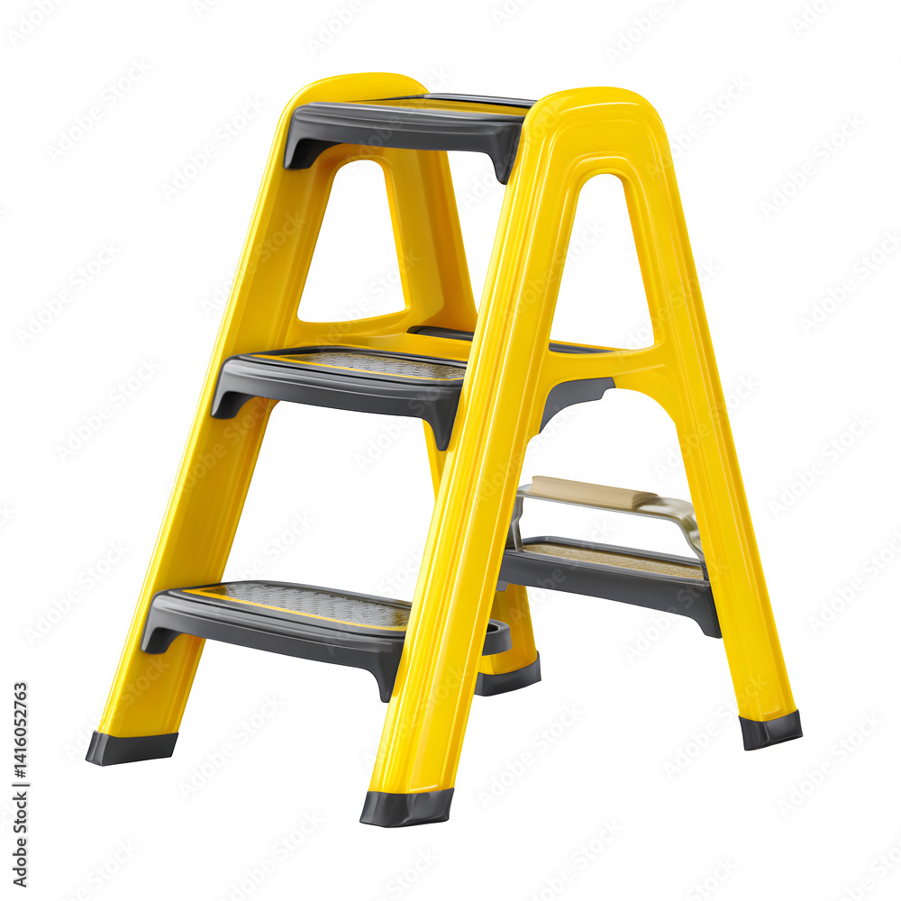 Sturdy Yellow Three-Step Plastic Step Stool for Home and Workplace ...