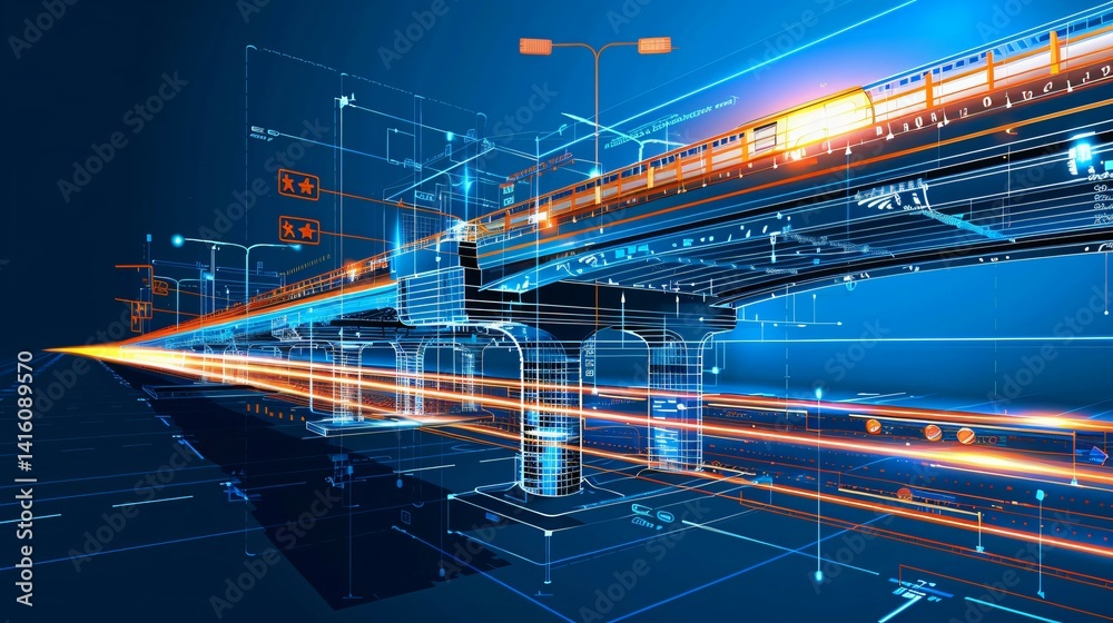 Cross-sectional view of a highway blueprint including drainage systems ...