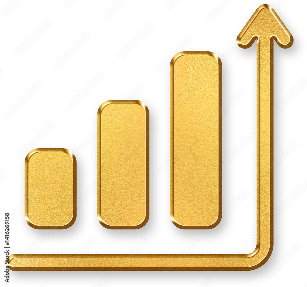 Gold Bar Graph Icon – 3D Glossy Golden Bar Chart Symbol with Metallic ...