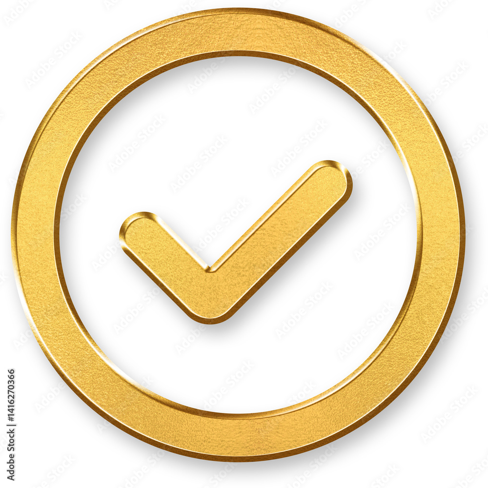 Gold Checkmark in Circle Icon – 3D Glossy Golden Tick Symbol Inside ...