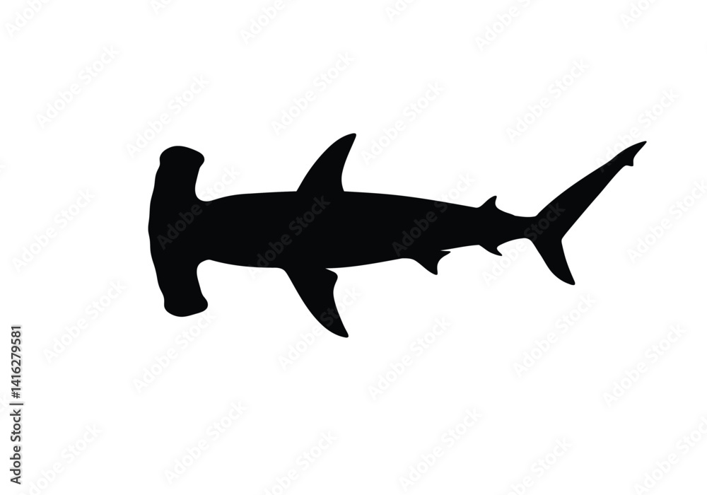 Hammerhead shark silhouette. This image shows a hammerhead shark, also ...
