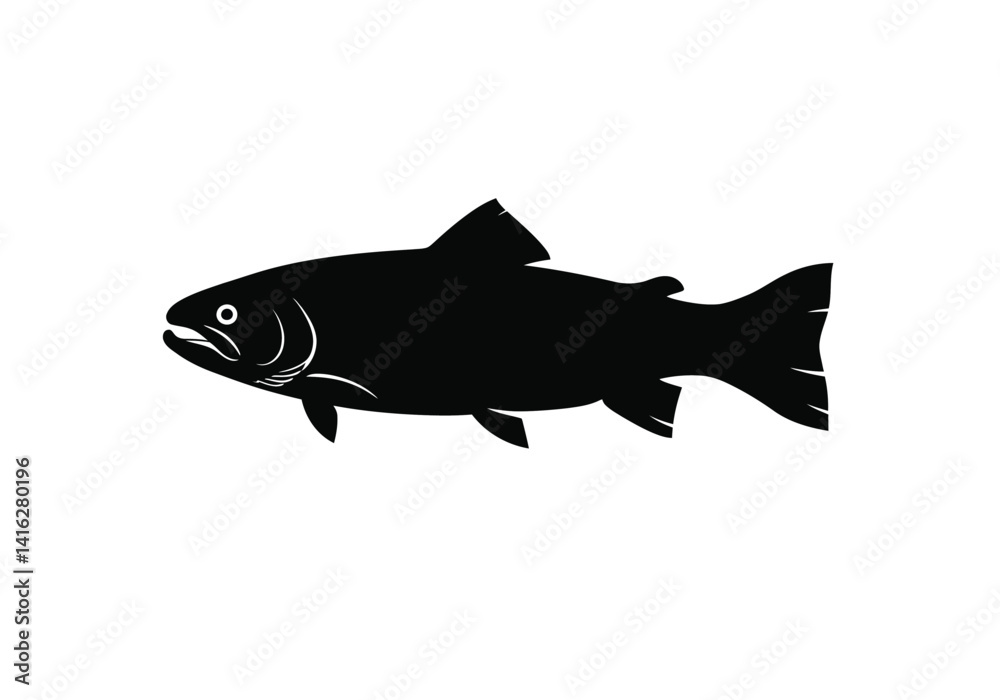 Trout silhouette. This image shows a trout fish, also referred to as a ...