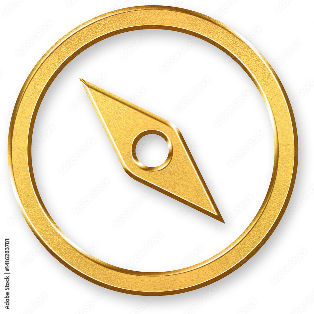 Gold Compass Icon – 3D Glossy Golden Navigation Symbol with Metallic ...