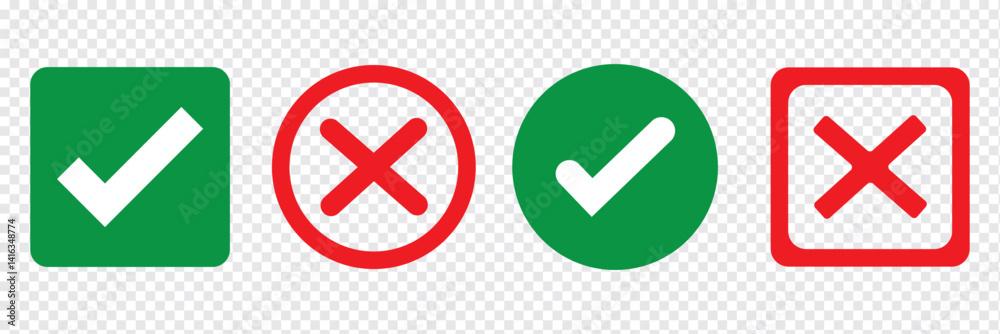 Green Tick Mark Icon. Green Right or Red wrong icons. Green tick and red cross checkmarks in ...