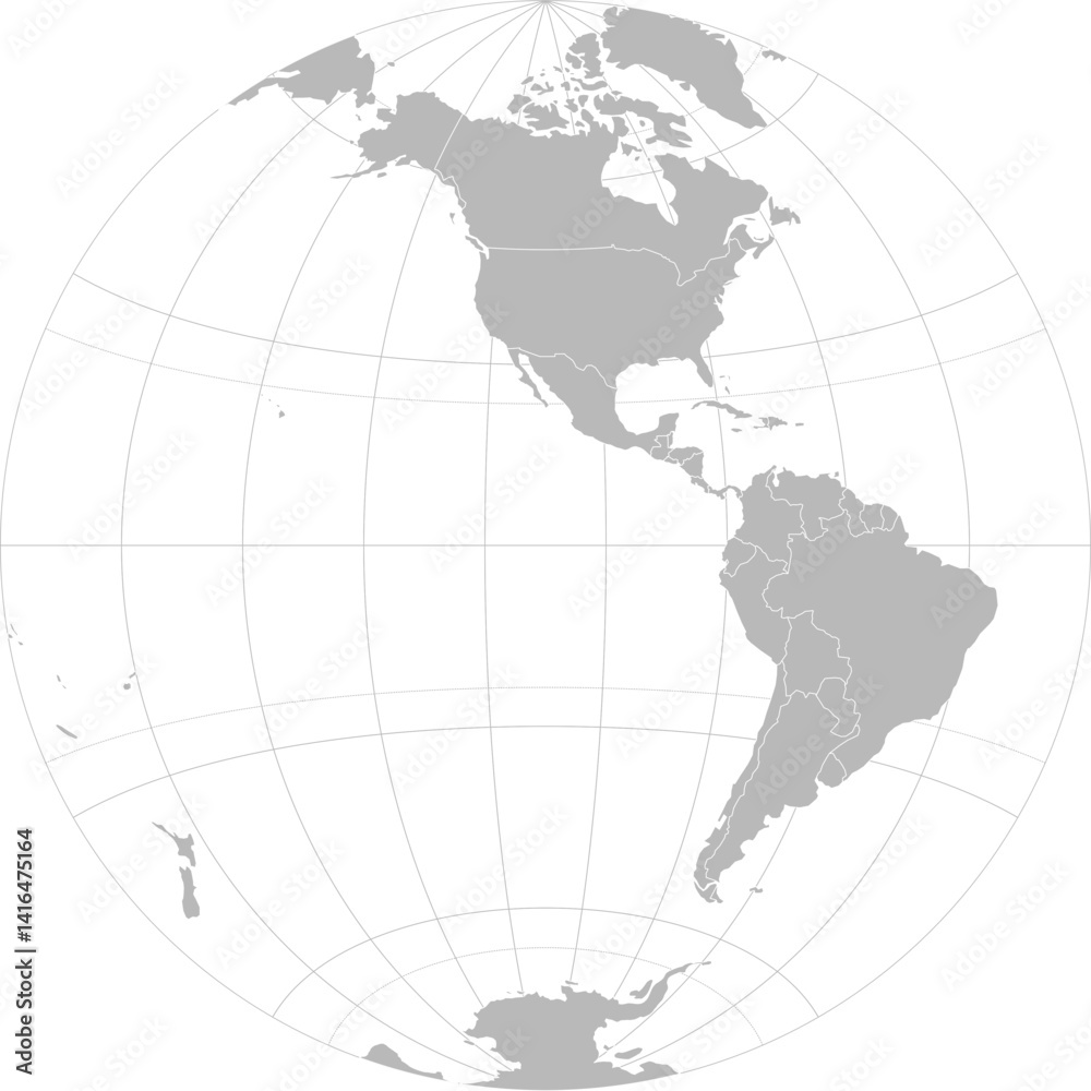 World vector map with country boundaries and graticules (Western ...