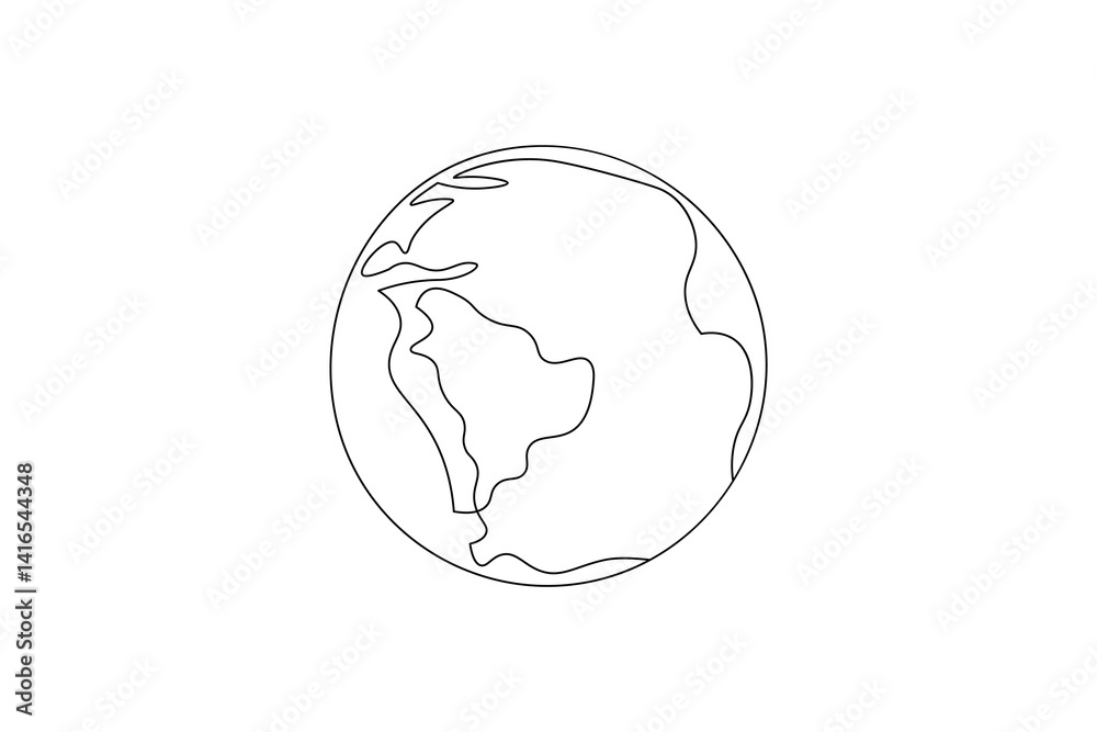 One continuous line drawing of Earth vector illustration Earth globe ...