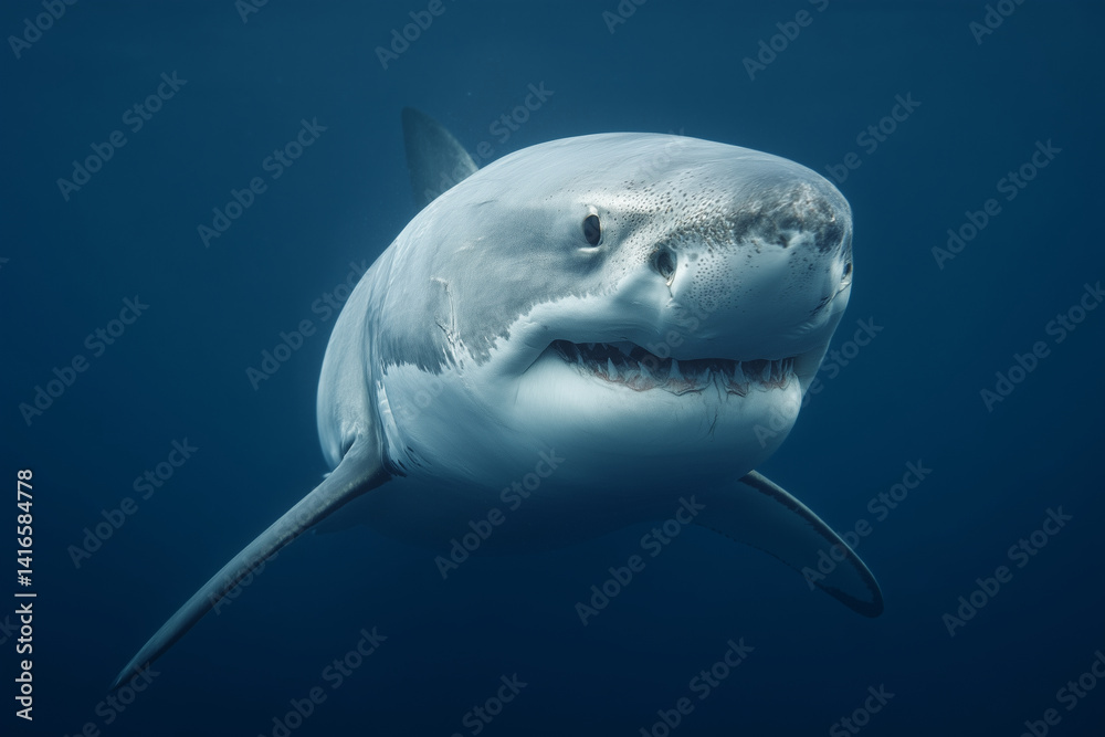 Great White Shark in the Deep Ocean – Powerful Apex Predator Swimming ...