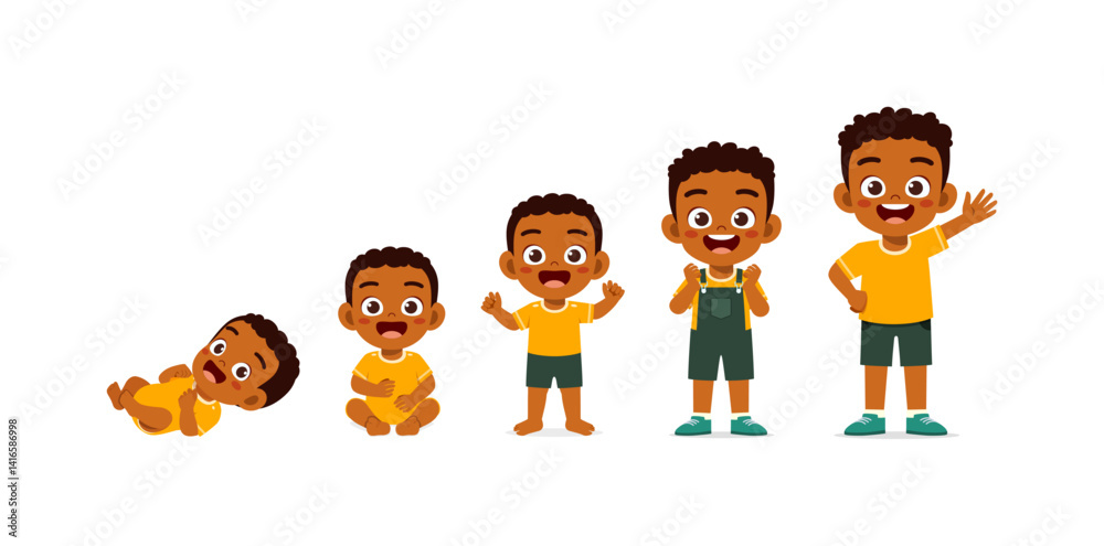 Illustration of a kid growing up from baby to toddler showing different ...