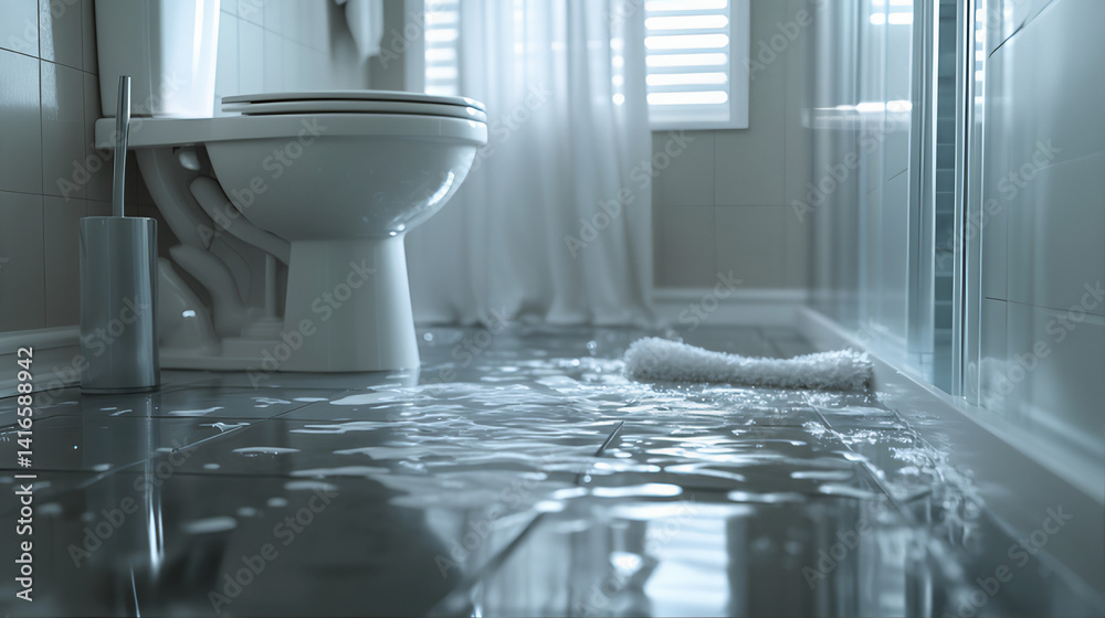 flooded bathroom plumbing disaster toilet flood, burst pipe. Toilet ...