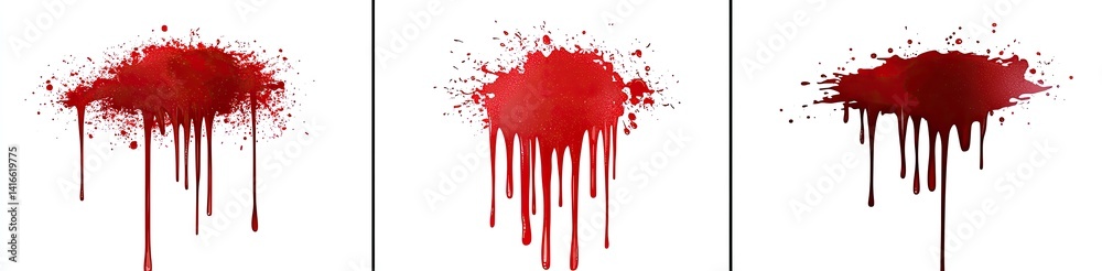 Three variations of a blood splatter graphic, showing different levels ...
