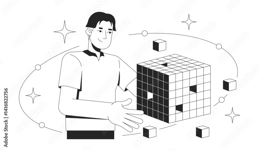 OLAP data cube analysis line illustration concept. Digital analytical ...