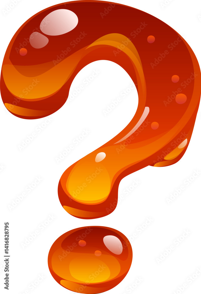 Flowing honey cartoon font punctuation question mark. Tasty amber flow ...