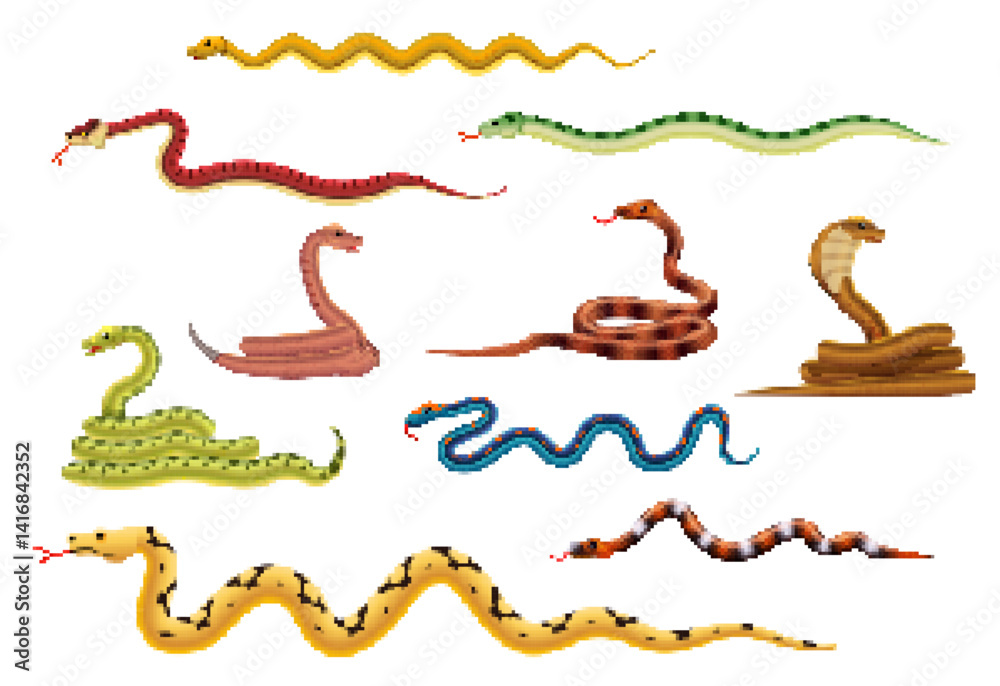 8bit arcade game pixel art snakes reptile characters for GUI asset ...