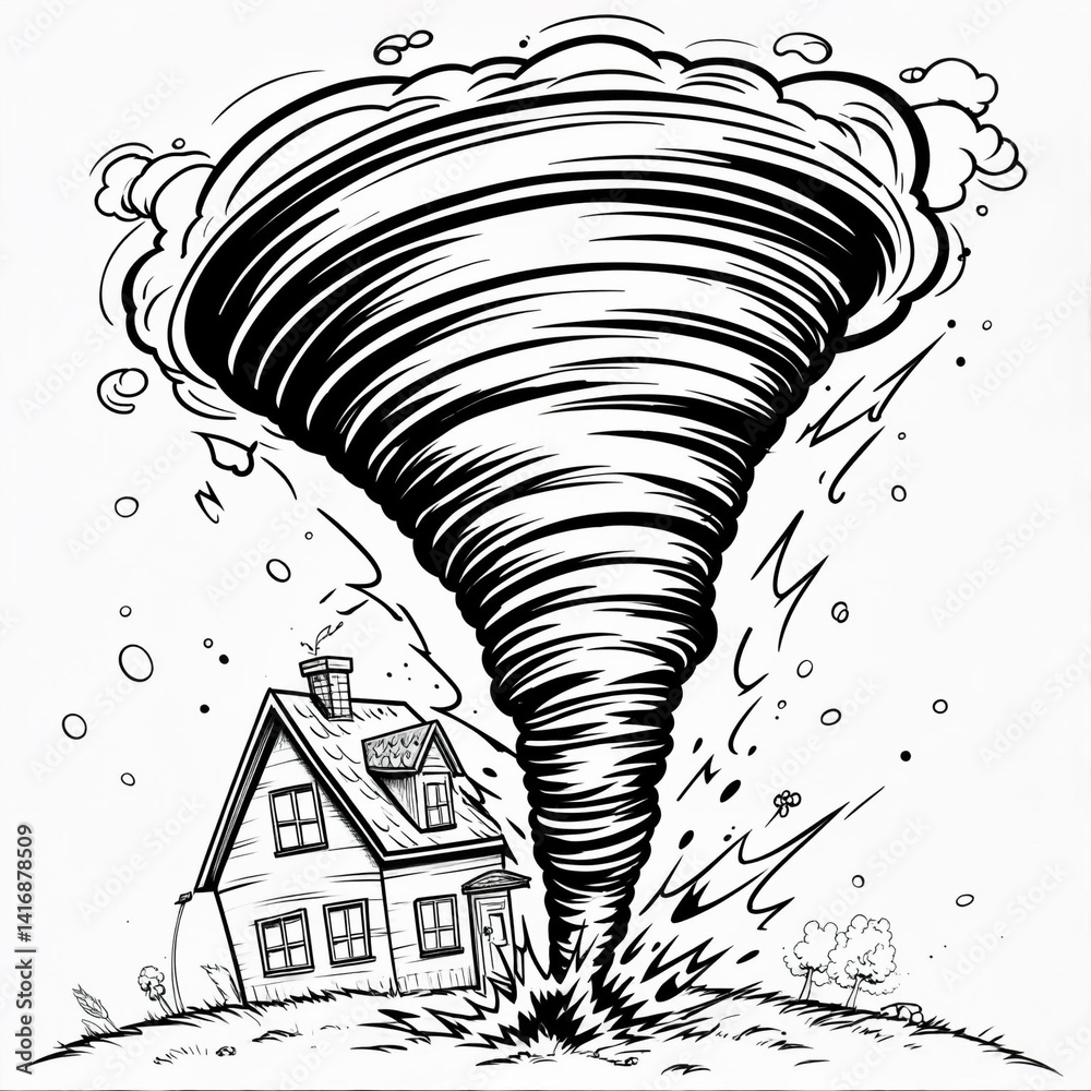 Funny cartoon tornado destroying a house — vector illustration with ...