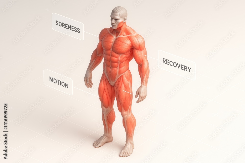Muscle Anatomy: A detailed illustration of the human musculature, highlighting muscle groups and ...